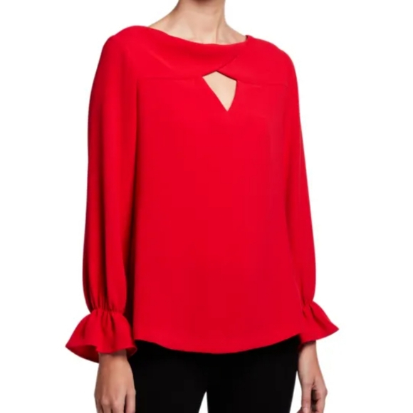 Trina Turk | Tops | Trina Turk Ayako Long Sleeve Coral Red Keyhole Top ...